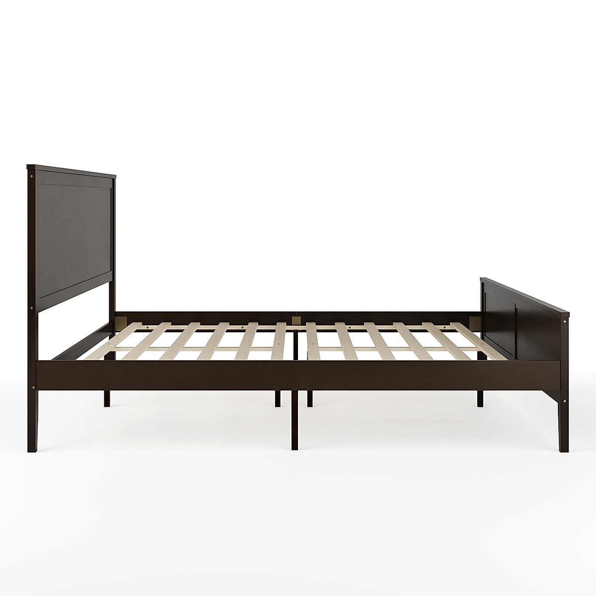 Martha Stewart Corbin Solid Wood Platform Bed with Wooden Headboard and Footboard, Wood Slat Foundation, No Box Spring Needed, King, Dark Brown