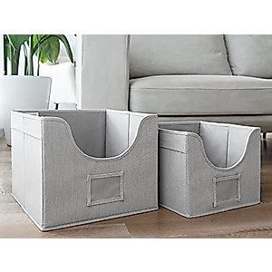 StorageWorks Closet Storage Bins, Open Front Cube Storage Bins with Cutout Window and 2 Handles, Foldable Fabric Clothes Organizer, Grey, 2-Pack