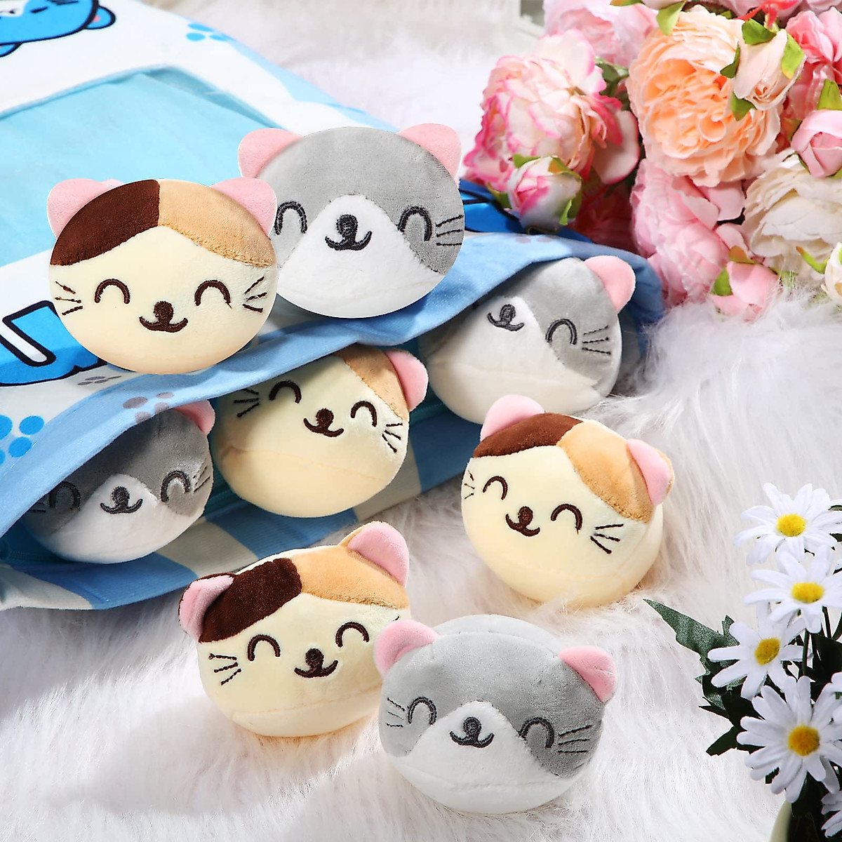 Civaner Cat Plush Pillow Gift Throw Pillow Removable with 8 Little Cat Dolls Removable Stuffed Toys Cotton Cute Kitten Stuffed for Girls Valentine(Kitten)