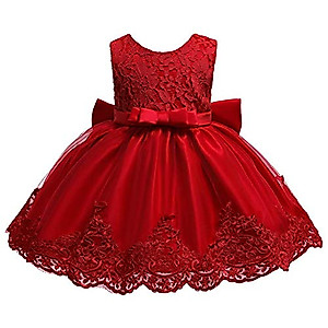 Baby Girls Christmas Pageant Lace Dresses Infant Easter Frocks Wedding Formal Event Frocks Dress (Red,24M)