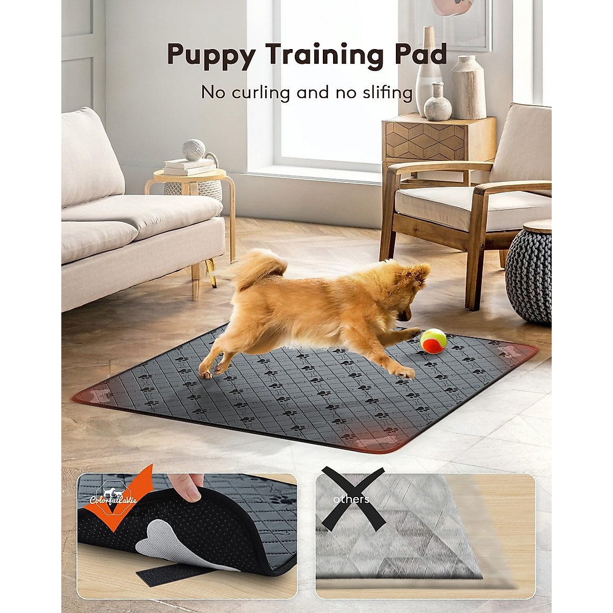 ColorfulLaVie Reusable Pee Pads for Dogs, Washable Puppy Pee Pads Waterproof Dog Training Pads, Fast Absorbent Pet Pads for Dog Bed Mats, Anti-Slip Pet Training Pads with Hook&Loop Pet Supplies