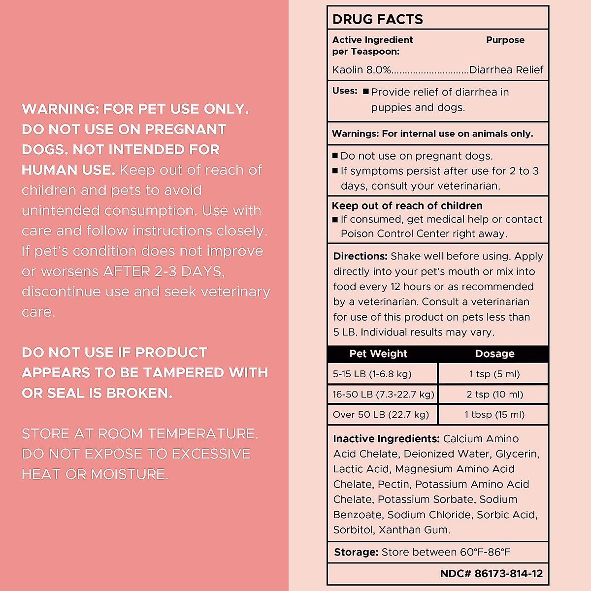 Chew + Heal Labs Anti Diarrhea for Dogs - 12 oz. of Stop The Diarrhea Liquid Supplement with Kaolin - for Diarrhea and Upset Stomach Relief - Made in The USA