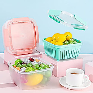 2Pcs 1.5L/50oz Berry Basket Berry Bowl Fruit Strainer Container with Lid Berry Container Box Keep Fruit and Vegetables Fresh for Fridge Storage Picnic Carry Produce Saver Food Blueberries(Green, Pink)