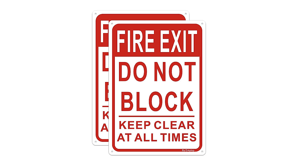 Fire Exit Sign Do Not Block Doors - Rugged Aluminum 2 Pack