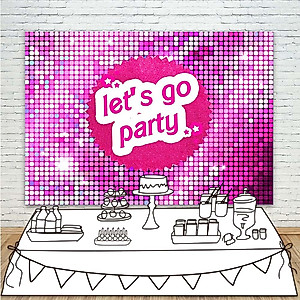 Hot Pink Princess Backdrop for Girl Birthday Party Supplies 5x3 Vinyl Let's Go Party Movie Theme Background Happy Birthday for Lady Let's Go Party Banner for Girl Party Decorations (5x3ft)