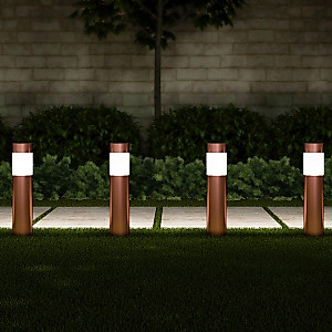 Pure Garden Solar Path Bollard Lights, Set of 6-15” Stainless Steel Outdoor Stake Lighting for Garden, Landscape, Yard, Driveway, Walkway (Copper)
