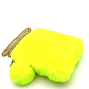 Trendeology Neon Color Ultra Smooth Soft Fluffy Faux-Fur Pom Pom Small Cute Phone Crossbody Bag (1.Neon-Yellow)