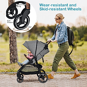HONEY JOY Baby Stroller, Foldable High Landscape Infant Carriage with Foot Cover, Adjustable Backrest & Canopy, Suspension Wheels & Storage Basket, Newborn Pushchair Stroller for Boys Girls (Gray)