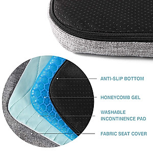 remedic Gel Seat Cushion - Double Thick Incontinence Non-Slip Pad Chair Cushion Breathable Honeycomb Pressure Wheel Design Moisture Proof Machine Washable Fabric Cover Grey