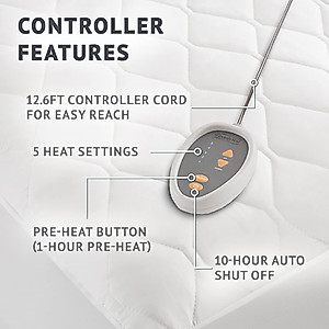 Beautyrest Cotton Blend Heated Mattress Pad Secure Comfort Technology - Luxury Quilted Electric Mattress Pad with Deep Pocket - 5-Setting Heat Controllers, Twin XL , White