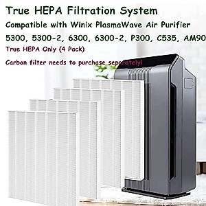 115115 Size 21 Replacement Filter A Compatible with Winix C535 C909, Winix PlasmaWave 5300, 6300, 5300-2, 6300-2, P300 Plasma wave Air Cleaner Purifier, True HEPA Filter Only 4 Pack