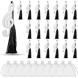 48 Pcs Musical Notes Bookmarks with Elegant Silk Tassel 48 Pcs White Organza Bags Music Metal Bookmarks Music Party Favors Gifts for Wedding Guests Children School Office Supplies