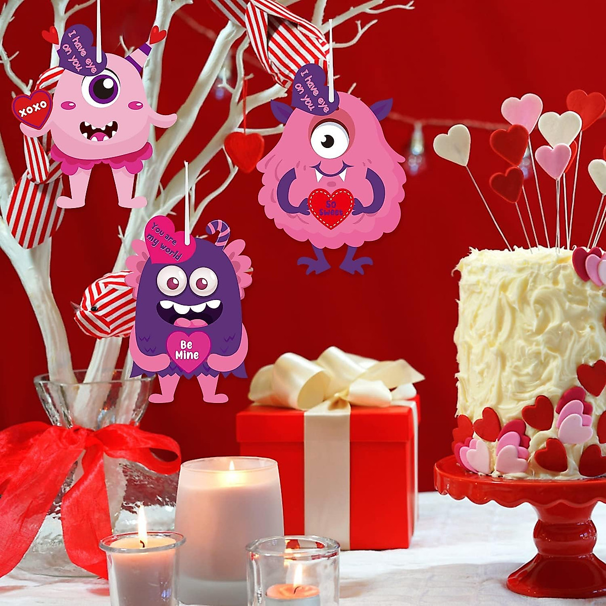 Haooryx Valentine's Paper Craft Kits - 30Pcs DIY Monster Paper Hanging Ornaments Make Your Own Valentine's Day Exchange Gift Card Decorations Kids Home Decor Classroom Mix Match Art Handcraft Supplies