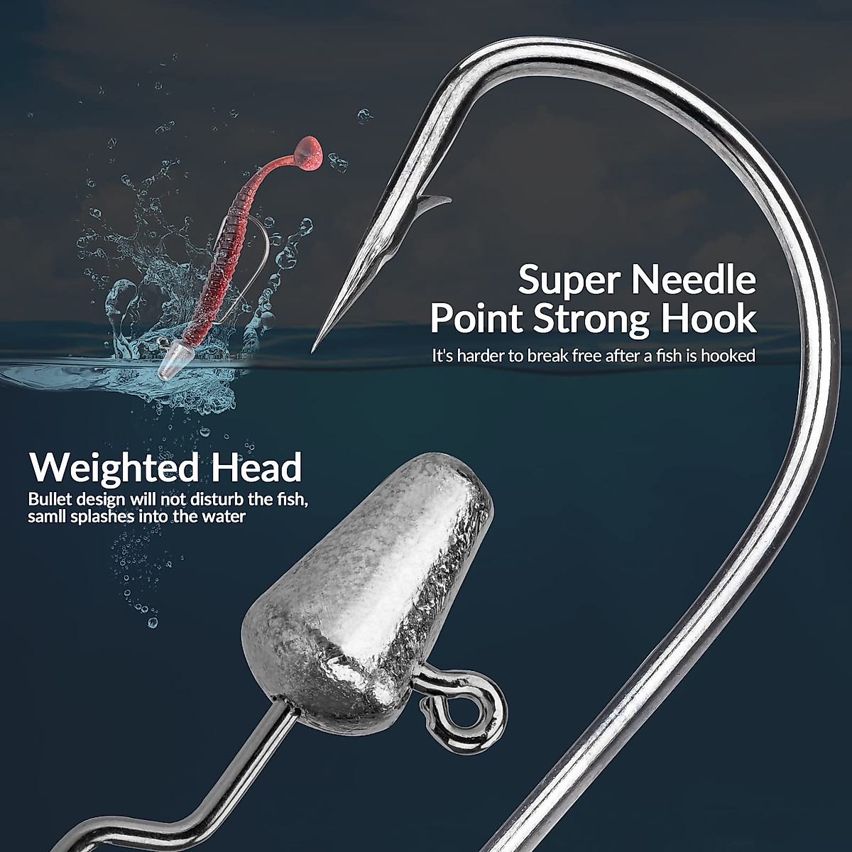 THKFISH 20Pcs Jig Head Bullet Bass Fishing Jig Head High Carbon Steel Offset Round Bend Fishing Hook for Bass Trout Freshwater Saltwater 20pcs #2/0-1/8oz(3g)