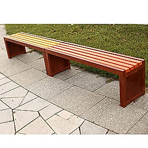 Outdoor Garden Bench Patio Seating, Wooden Backless Porch Bench Metal Steel Frame Park Chair, Lawn Path Slatted Seats Yard Decor Deck Furniture Loveseat, School Playground Club Commercial Bench