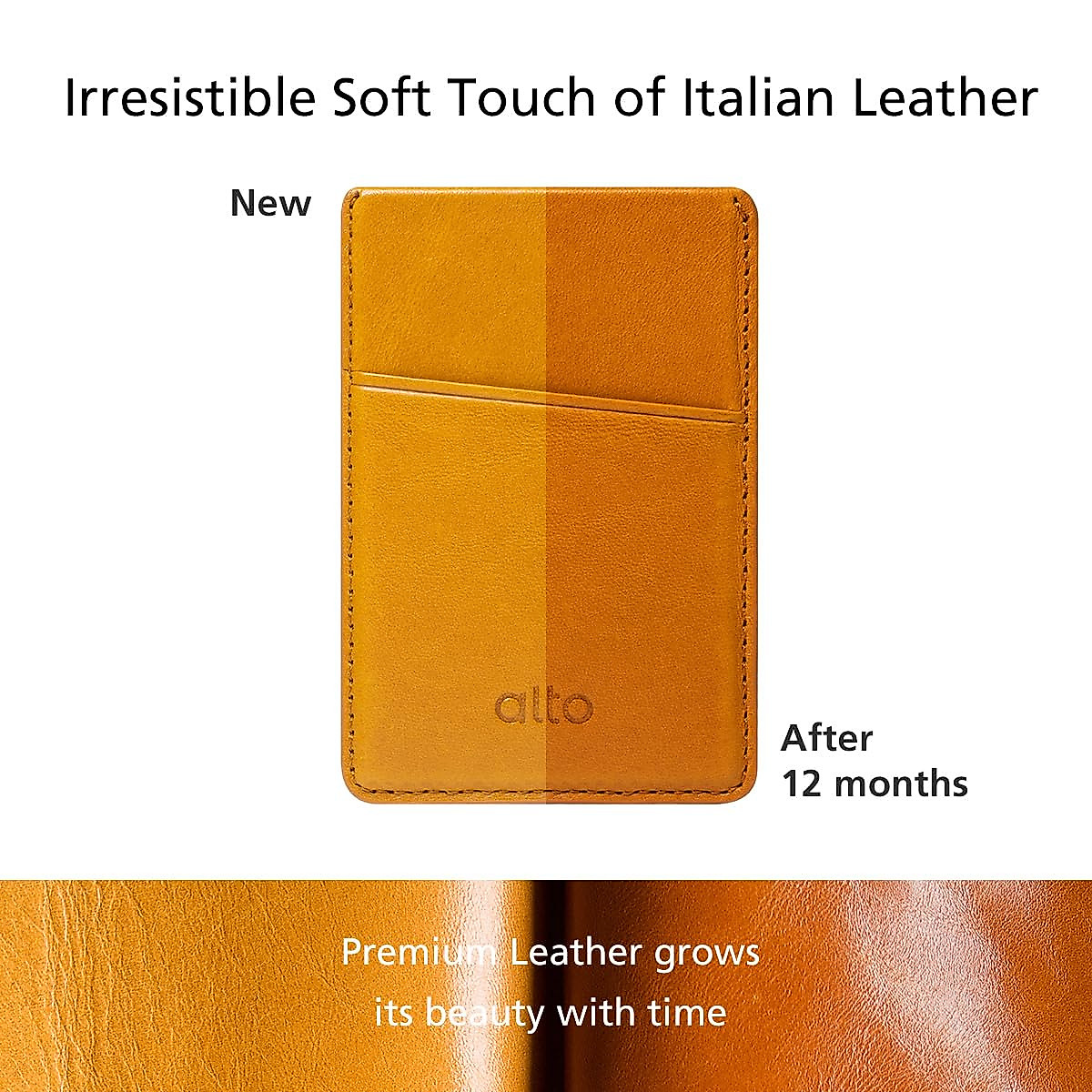 alto Magnetic Leather Wallet Designed for MagSafe, Italian Leather Wallet Case with Card Holder Design Compatible with iPhone 15/14/13/12 Series & Phone Cases with Magsafe (Caramel Brown)