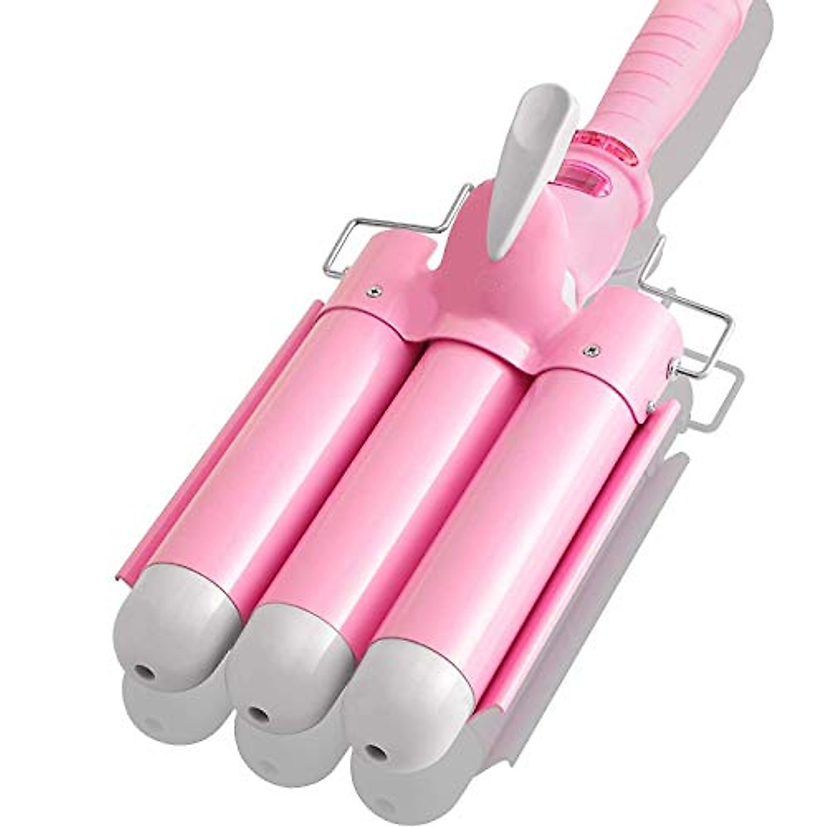 3 Barrel Curling Iron Wand Dual Voltage Hair Crimper with LCD Temp Display - Triple Barrels Temperature Adjustable Portable Hair Waver Heats Up Quickly (1.1 Inch, Pink)