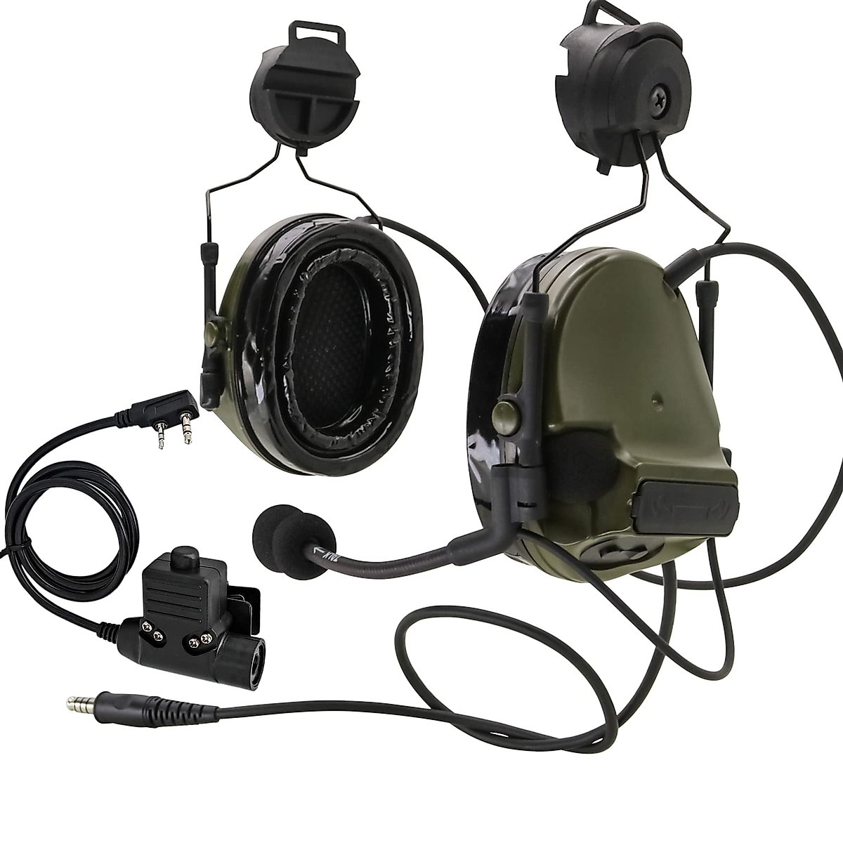 HEARFALCOM Tactical Comta III Headset Helmet ARC Rail Adapter Bracket Version with U94 PTT Adapter Compatible with Baofeng UV-5R, UV-82 Walkie Talkie for Airsoft Sports（FG）