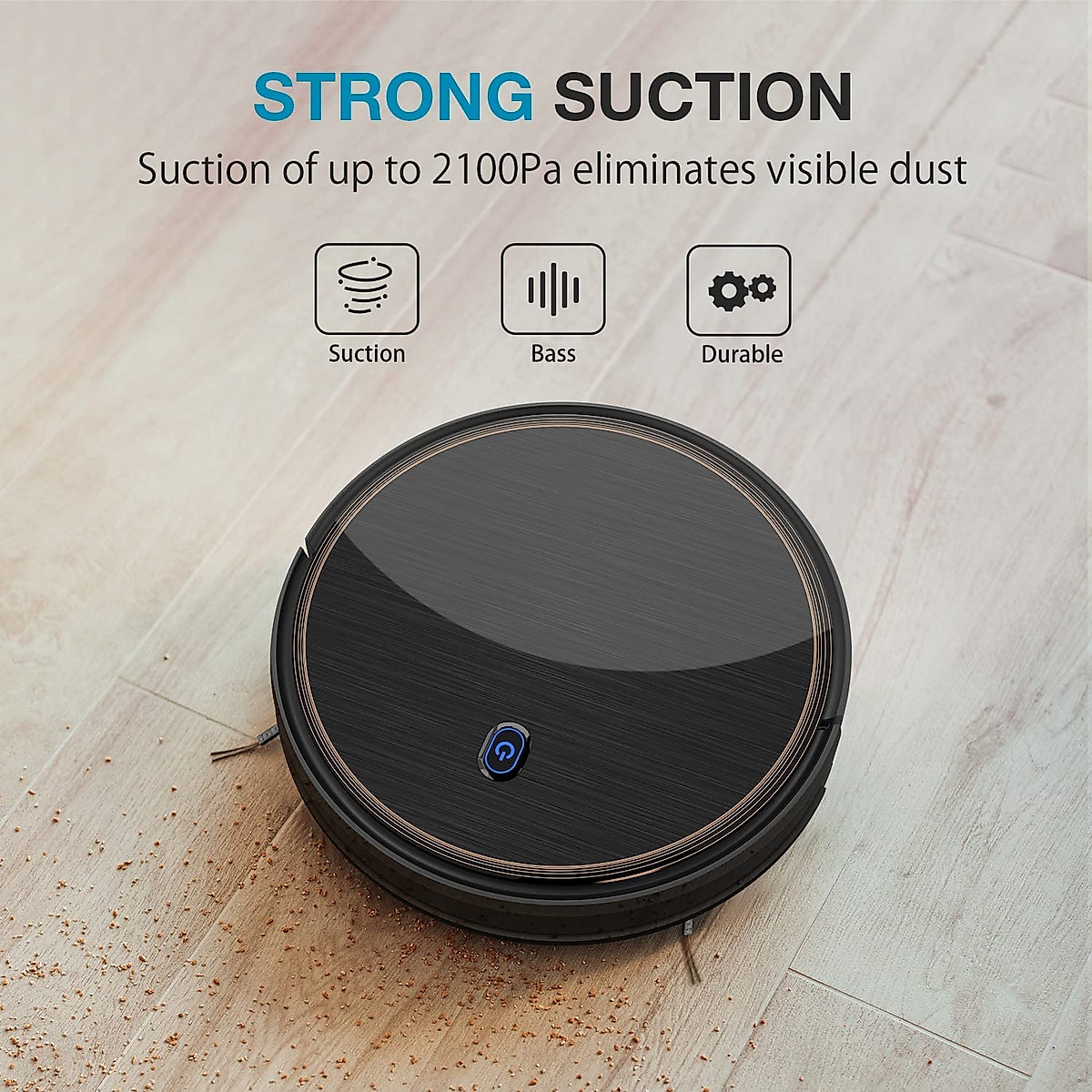 Robot Vacuum, 2100Pa Robotic Vacuum Cleaner with Triple-Filter System, 120-min Runtime Smart Robot Vac Good for Pet Hair, Carpets, Hard Floors, Self-Charging