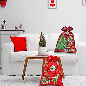 Adurself 2PCS Christmas Santa Sack Large Red and Black Buffalo Plaid Christmas Canvas Gift Bag 22.4 x 15 In Reusable Xmas Santa Drawstring Gift Bag for Package Storage Christmas Party Supplies Favors