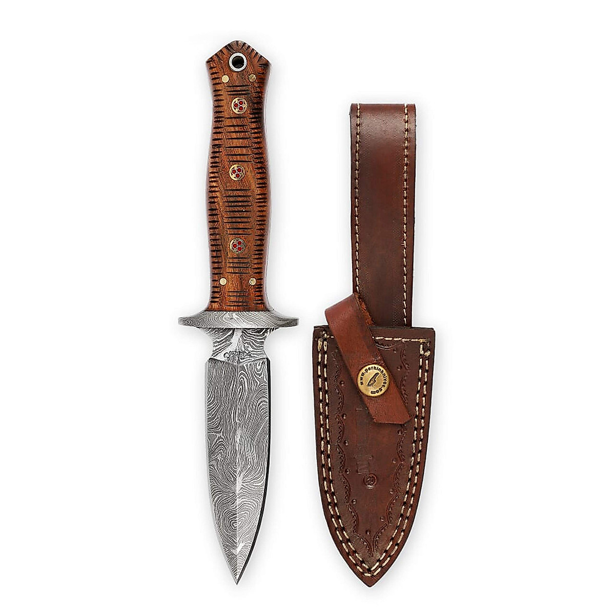 Perkin Handmade Knife Damascus Steel Hunting Knife With Leather Sheath