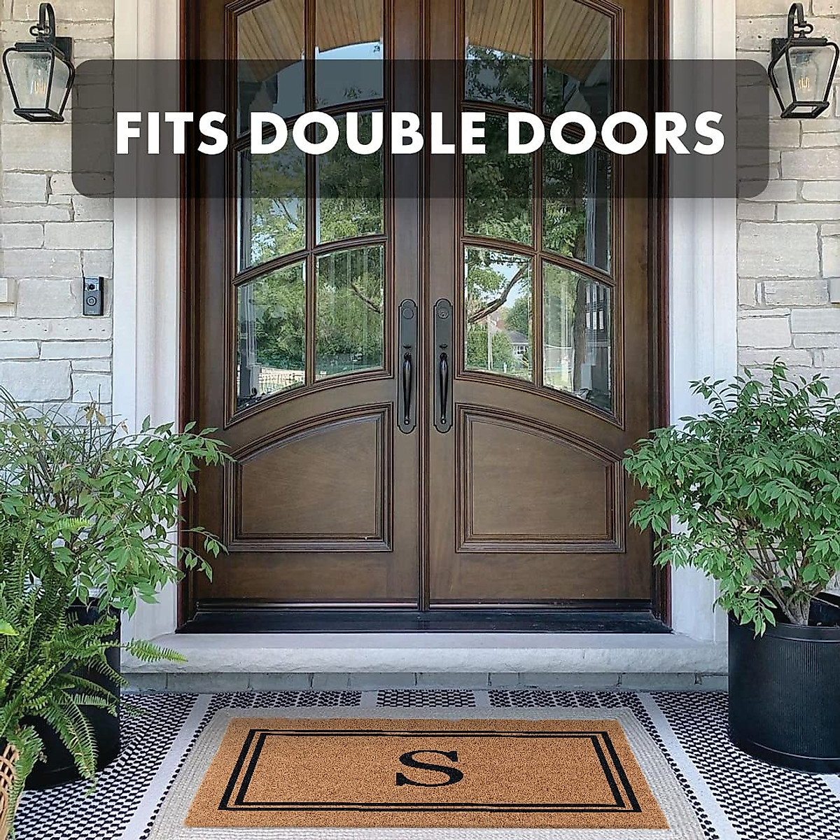 COCO MATS 'N MORE Blue Double Bordered Monogrammed Coco Doormat 38" x 60" with Vinyl Backing | Entry Rugs | Unique, Personalized Door Mats Outdoor | Tough Coconut Husk Scrapes All Dirt Off Shoes