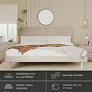 Full Size Wooden Platform Bed Frames with Solid Wood Grain Headboard, Modern Concise Style Platform Bed with No Box Spring Needed for Bedroom Boys Girls, Under Bed Storage, Gray (Full)