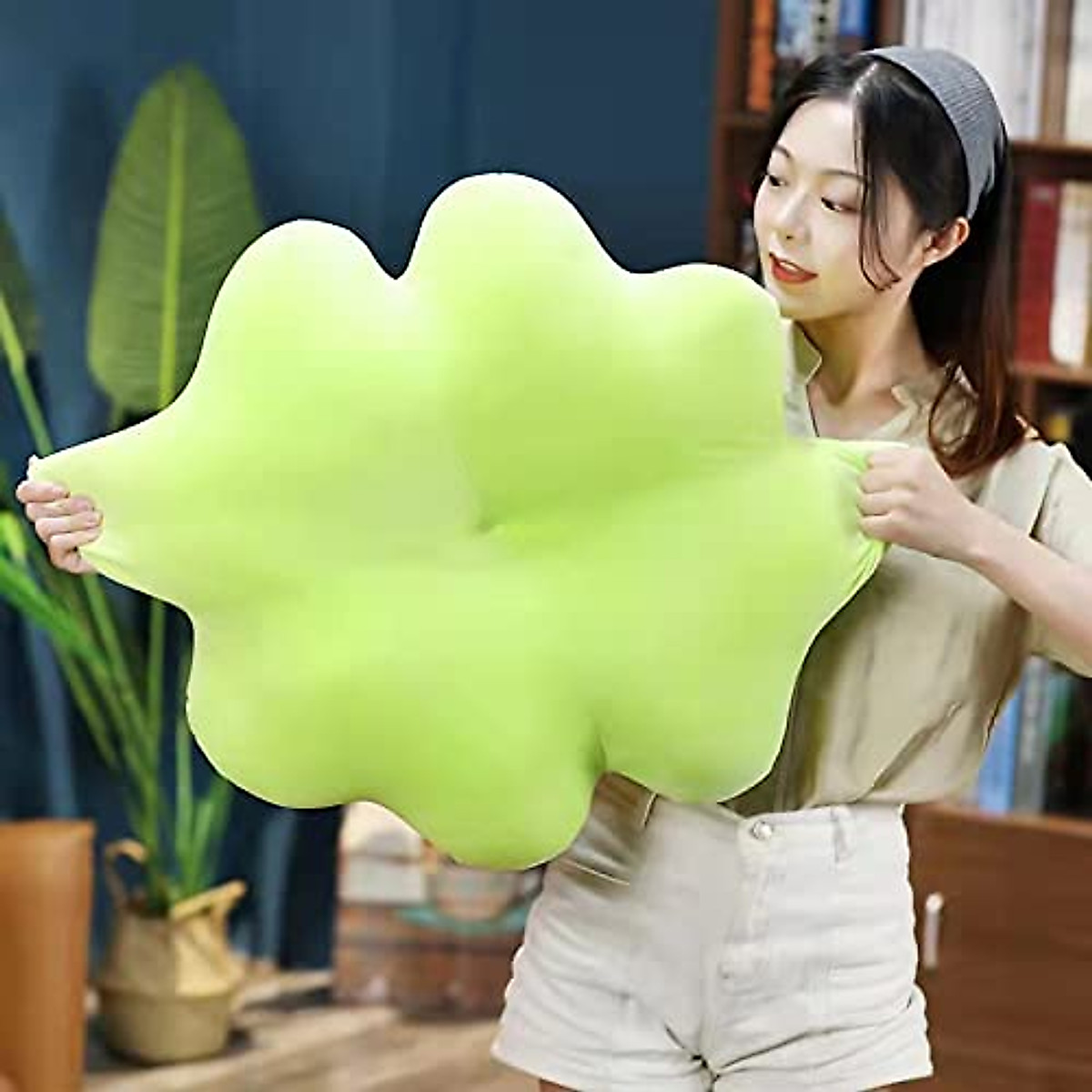 Tezimjia3D Four-Leaf Clover Throw Pillow Plush Seating Cushion Home Decoration - Cute Room Decor for Girls, Teens, Tweens & Toddlers - Plush Pillow for Reading and Afternoon nap (Green-Large)