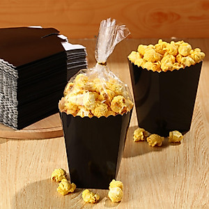 Zopeal Mini Popcorn Boxes and Clear Treat Bag Set, Bulk Popcorn Bags Open Top Paper Popcorn Containers with Treat Bags Popcorn Candy Boxes for Movie, Party, 3 x 4 Inch(Black, 200 Pcs)