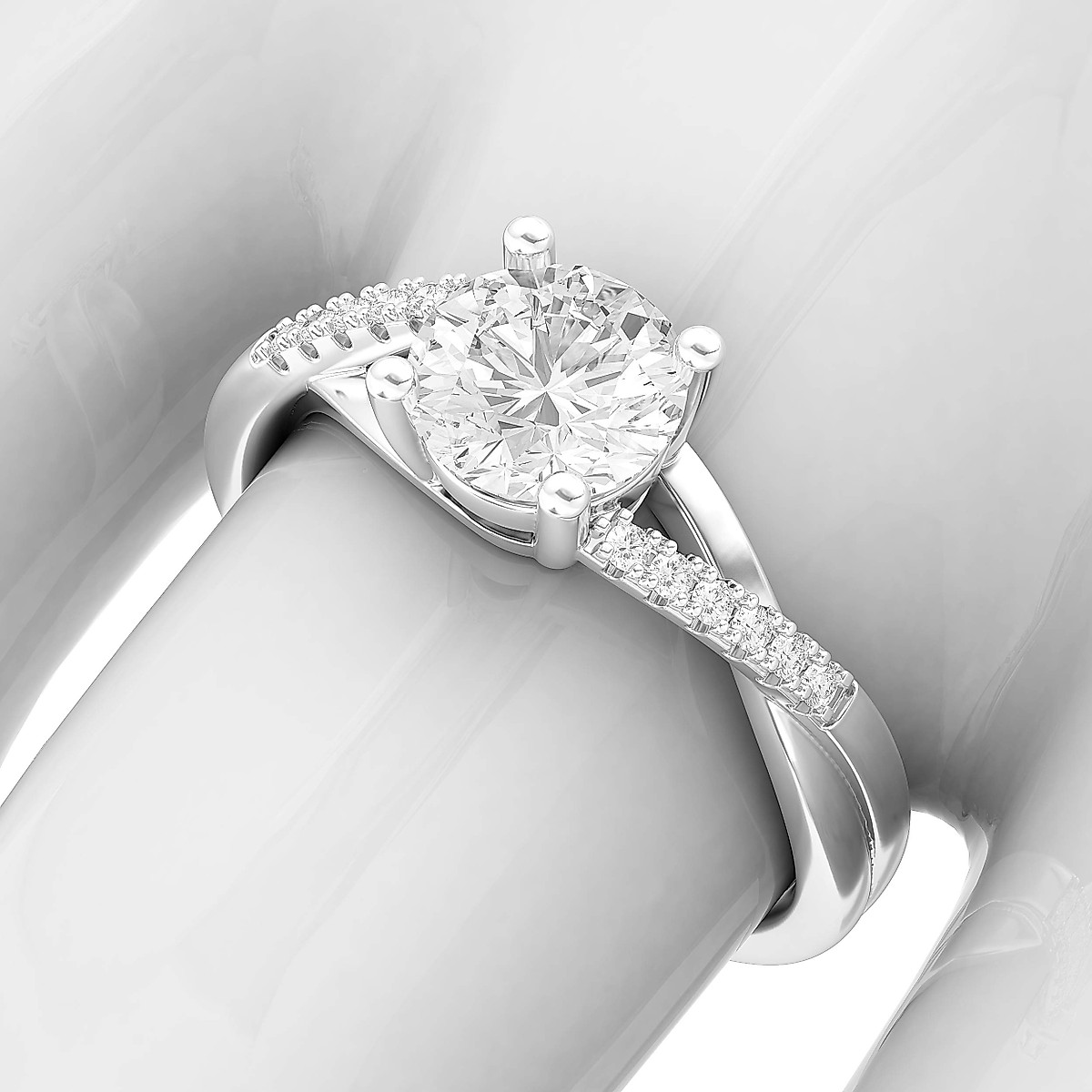 Sterling Silver Twisted Split Shank Simulated 1.0 CT Diamond Engagement Ring Promise Bridal Ring (7.5)