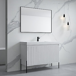 Dowell 48" Inch White Bathroom Vanity with Single Gel/Resin White Sink Combo, Modern Bathroom Cabinet with Soft-Close Door, Freestanding Bathroom Vanity Set - 002 Series [Assembly Required]