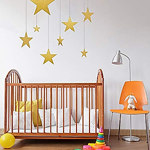 Maitys Hanging Star Cutouts with 4 Sizes (6cm/12cm/20cm/30cm) Shining Finish Star Yard Decorations Party Decor with 50 m Nylon Beading Fishing Line (Gold, 24)