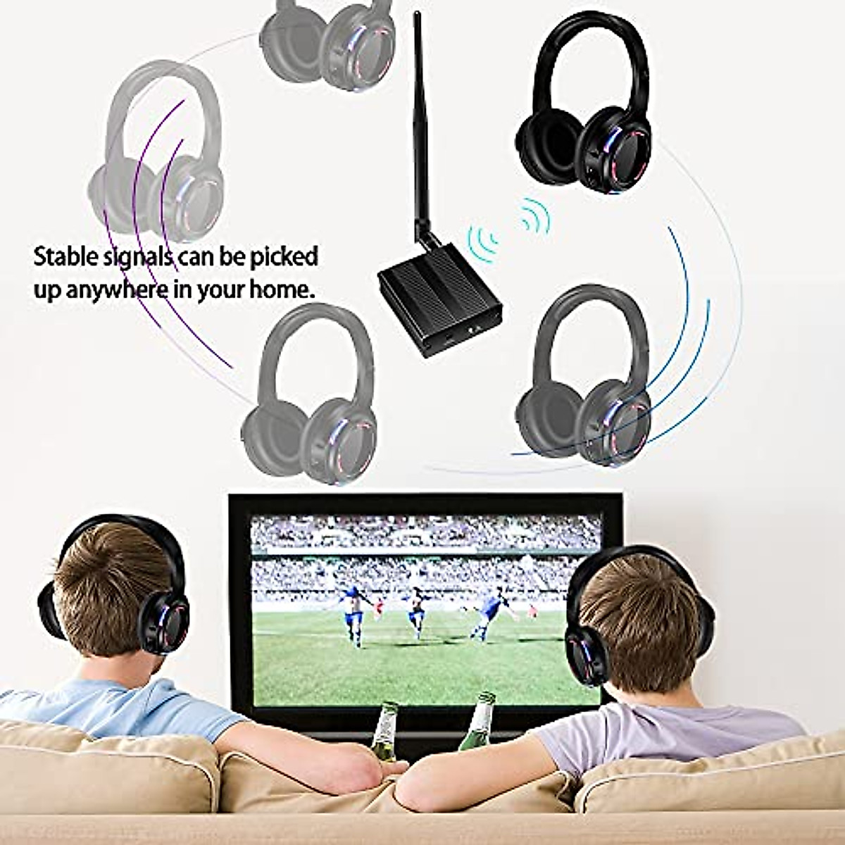 AYVVPII 10pcs Bundle Wireless Silent Disco LED Flashing Light Headphones with 1 Transmitter 500m Distance