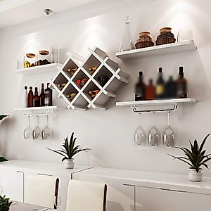 Cabinet Hanging Rack Wall Glass Cabinet Hanging Rack Wall Bottle Glass Holder Shelves for Living Room and Display (5-Piece Set)