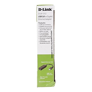 D-Link USB 3.0 to Gigabit Ethernet Adapter - USB to RJ45 for 10/100/1000 Network - Windows and Mac OS (DUB-1312)