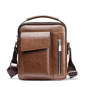 MNODWLOF Small Crossbody Bags for Mens Leather Shoulder Bag Messenger Man Purse Handbags Travel for iPad 7.9" Work Business Brown