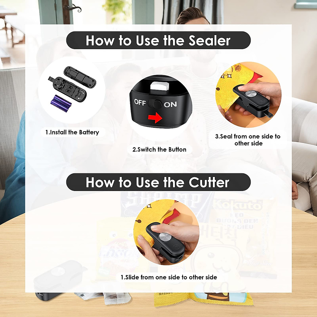 OEOP Mini Chip Bag Sealer, 2 in 1 with Cutter Handheld Plastic Heat Seal Vacuum Sealer Machine Kitchen Gadget for Mylar/Food Storage Bag