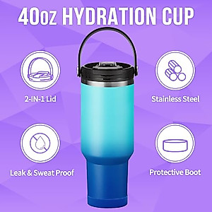 RRYFOUR 40 OZ Tumblers with Lid and Straw - Travel Coffee Tumbler Keep Cold-36H & Hot-12H, Wide Mouth Insulated Water Bottles for Work Sport Gym, Stainless Steel Tumbler Mug Leak Proof