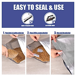 15 Pcs 5 Gallon Mylar Bags for Food Storage, 10.5 Mil Mylar Bags with Oxygen Absorbers 2000cc (15 Single Sealed), Stand-Up Zipper Resealable Bags & Heat Sealable Food Storage Bags + Labels