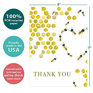 Tree-Free Greetings - Thank You Greeting Card - Artful Designs - 1 Card + Matching Envelope - Made in USA - 100% Recycled Paper - 5"x7" - Bee Kind (GO64527)