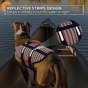 MORVIGIVE Striped Dog Life Jacket, Ripstop Dog Life Vest Preserver for Boating & Swimming with Rescue Handle, Reflective Puppy Float Coat Pet Swimsuit with Adjustable Straps and Side-Release Buckles