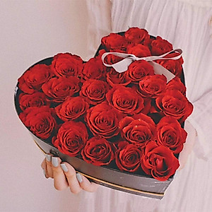 BBJ WRAPS Marble Heart Shaped Paper Flower Boxes with Lids Floral Cardboard Box Gift Packaging for Valentine's Day Florist Arrangements, Set of 3 (S/M/L) (Black)