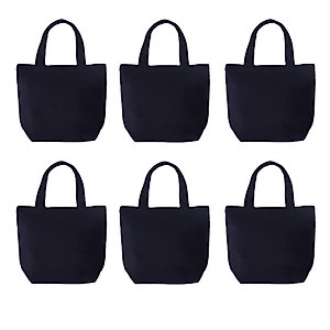 Pertion 6 Pack Small Canvas Tote Bags, 9 x 8 x 4 inches Cute Bags with Handles Reusable Sturdy Little Gift Bags for Small Items (Black)