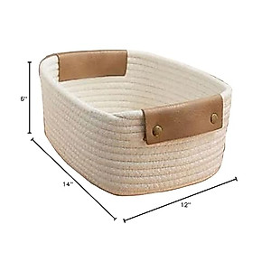 Typutomi Cotton Coiled Rope Basket with Handles Woven Basket for Storage Nursery Storage Basket Decorative Storage Basket Towel Baskets Laundry Basket for Bathroom Baby Toy Basket(S:11x8.6x4.3 inch)