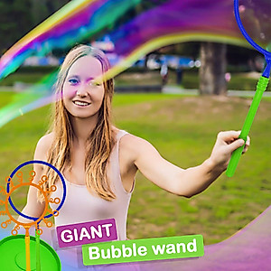 OleOletOy Giant Bubble Wand Set: Big Bubble Maker Toy for Kids and Adults with Bubble Refill, Fun Outdoor and Indoor Activity for Girls, Boys, Toddlers and Children to Enjoy