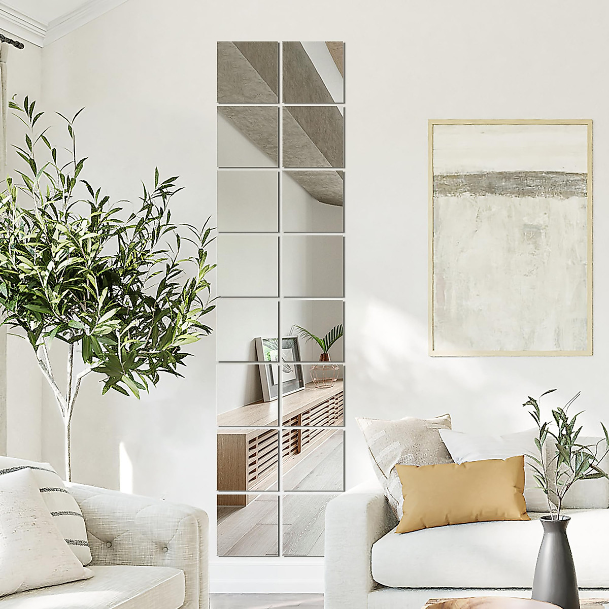 Delma Glass Full Length Wall Mirror Tiles, 14'' x 12'' x 4PCS, Frameless Full Body Mirror Tiles for Bedroom, Full Length Mirror Wall Mounted for Home Gym, Door (Glass - 14'' x 12'' - 4PCS)