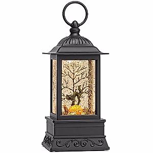 Halloween Snow Globe, Halloween Decorations for Home, Glittering Lighted Lantern Black Cat Fall Autumn Decor