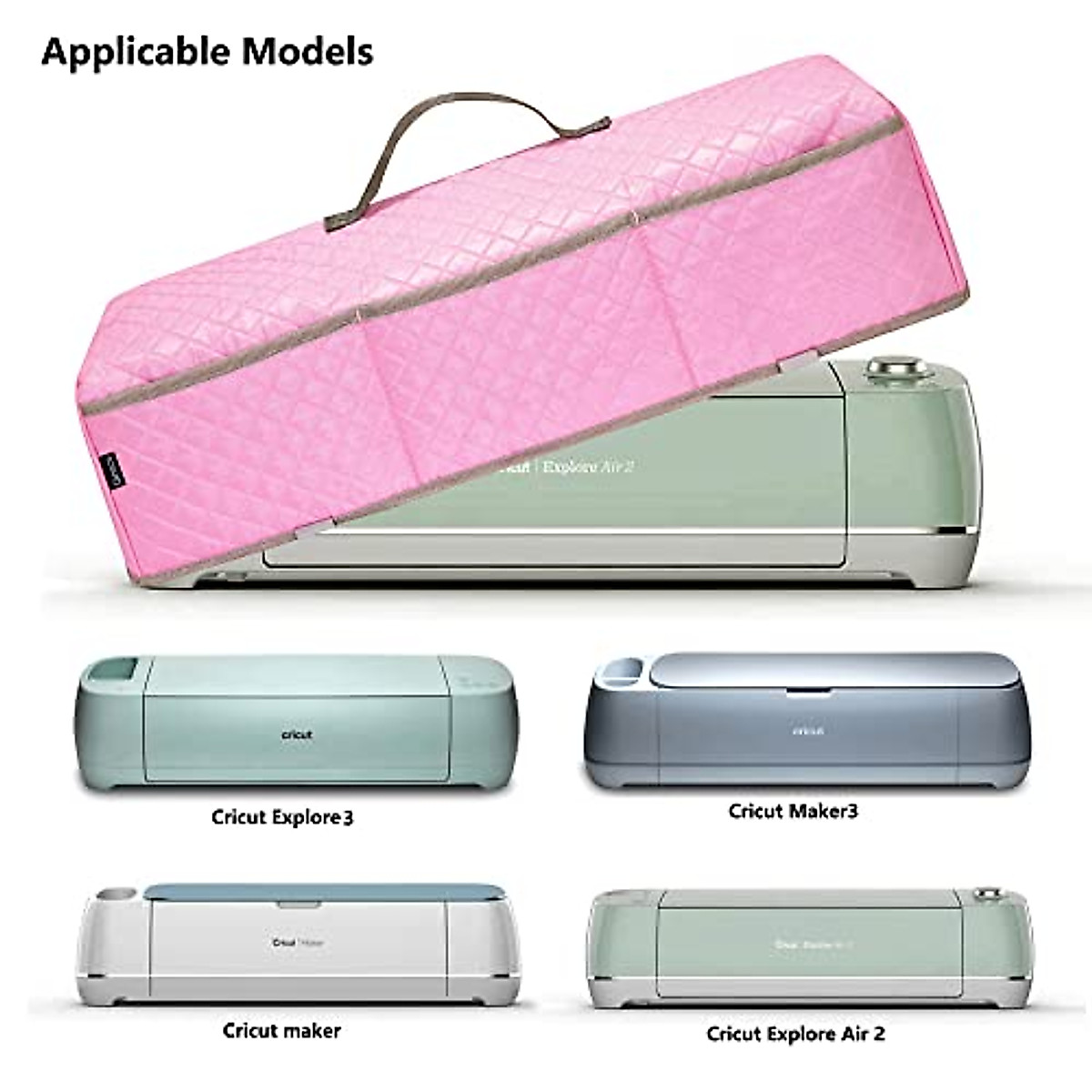 Ginsco Dust Cover Compatible with Cricut Explore Air 2, Cricut Maker 3, Cricut Explore 3, Cover with 3 Front Pockets for Accessories Supplies Tools Pens Pink