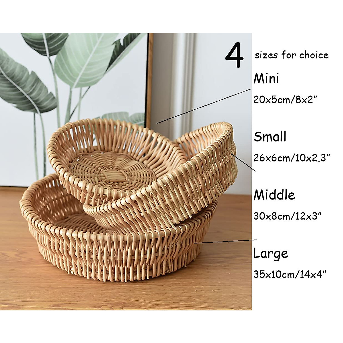 Healthy Fresh Rattan Basket 100% Natural Handwoven Deep Wicker Round Fruit Basket Woven Food Storage Weaved U Organizer Holder Bowl Decor Rack Display Small Flat Bottom Hollow Weaving (Small)