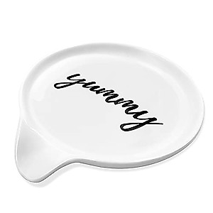 Large Spoon Rest for Stove Top & Kitchen Counter - Ceramic Utensil Rest White 5 Inch Oversized Spoon Holder - Farmhouse Home Décor for Coffee Cup & Tea Spoon, Cooking, Utensil, Ladle Rest, Yummy